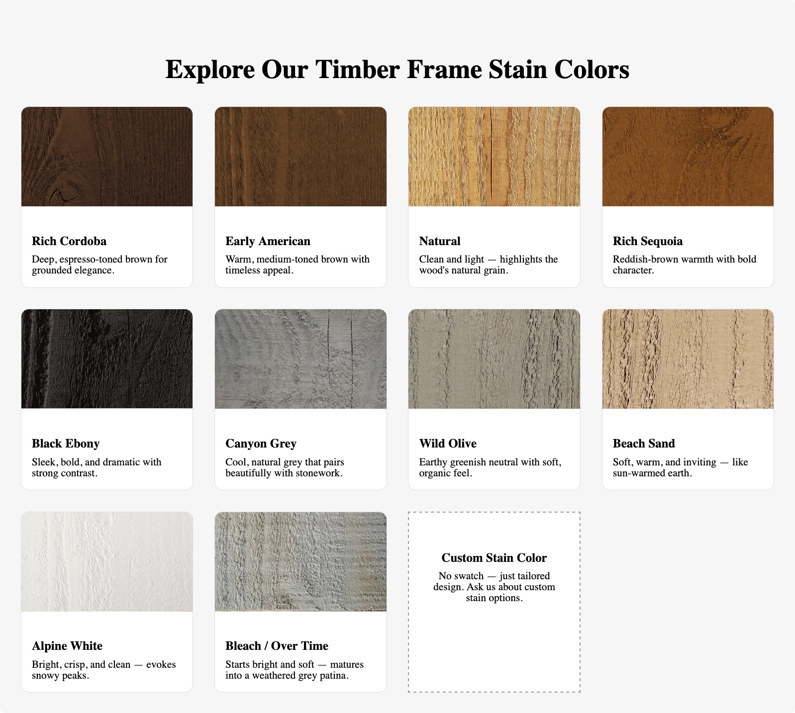 Timber Frame Stain Colors - Pergola & Pavilion Options